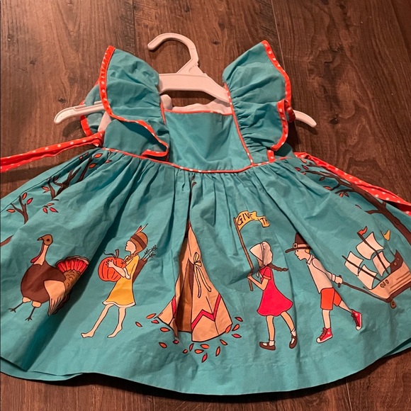 Dresses | Thanksgiving Theme Dress With Fun Print And Ruffle Sleeves No ...